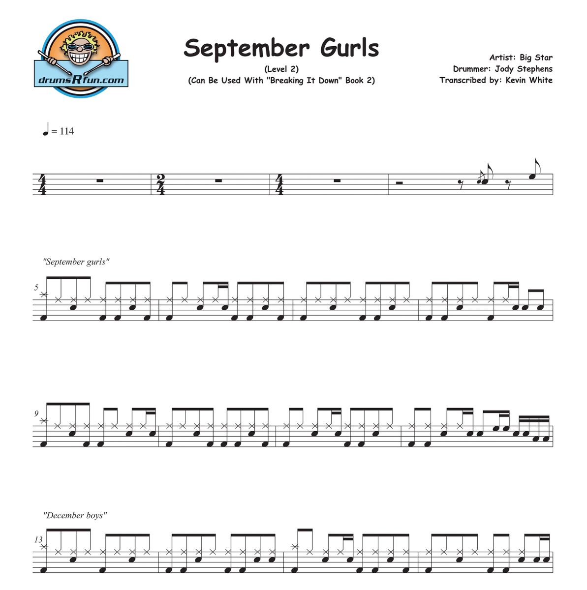 Big Star, September Gurls Drum Transcription Level 2